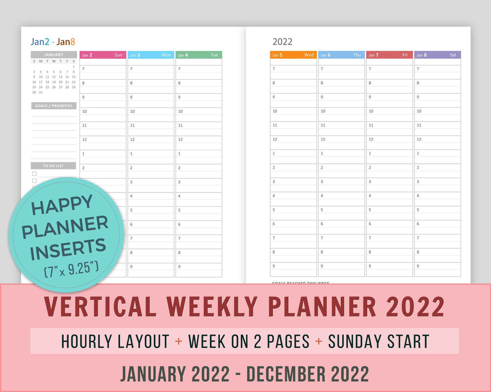 Printable Horizontal Layout wo2p Weekly Organizer Big Happy Planner ...