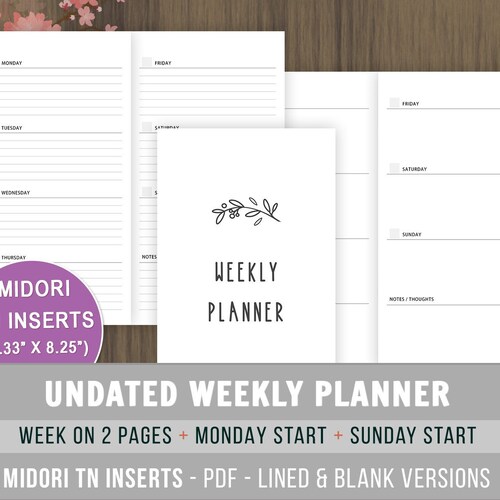 Weekly Planner WO2P Undated Planner Midori Insert - Etsy