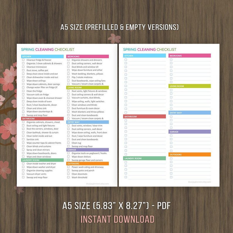 A5 Spring Cleaning Checklist Weekly Chores Chart Spring - Etsy