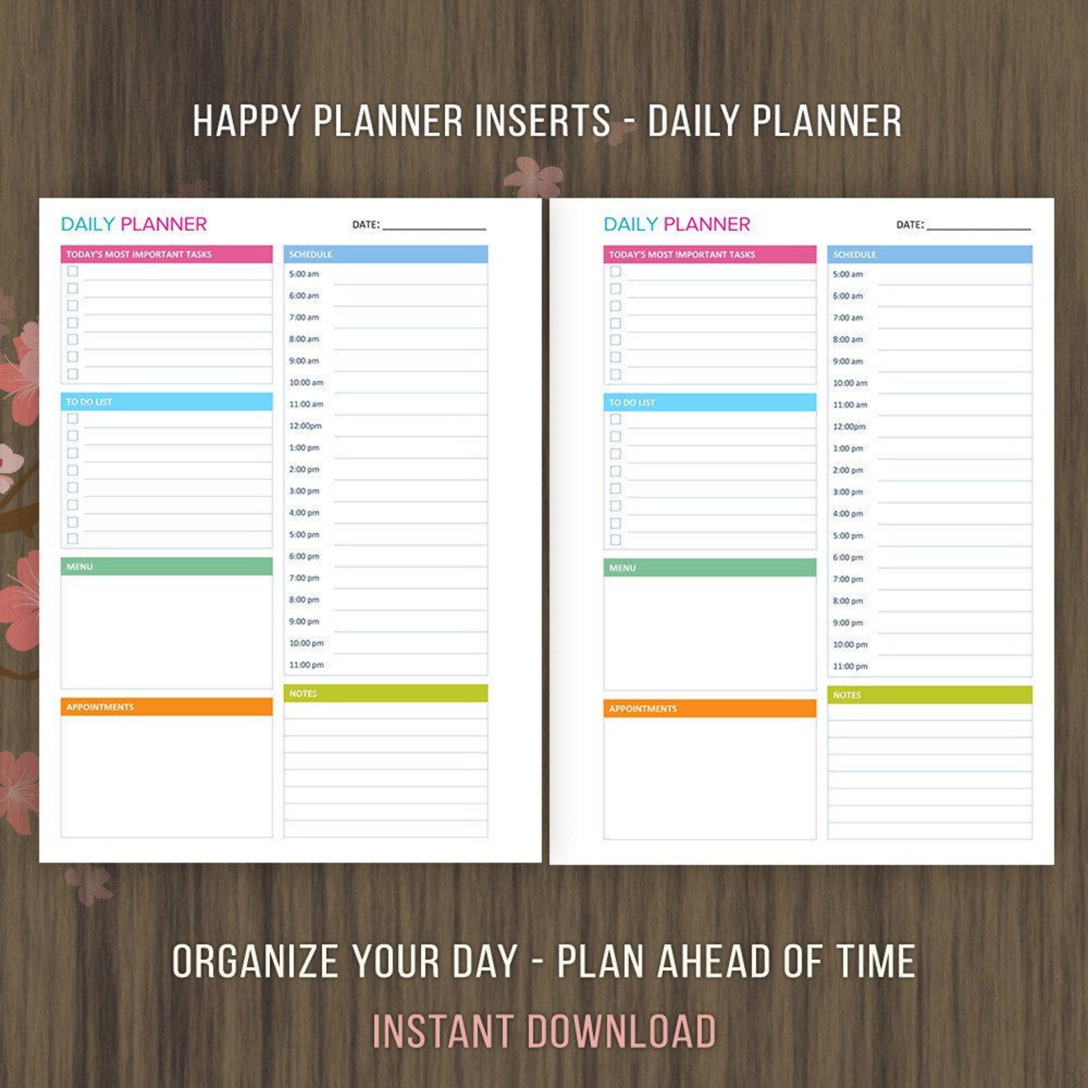 Happy Planner Inserts, Daily Planner Printable, Happy Planner Pages ...