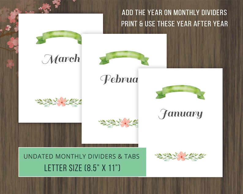 Planner Dividers Printable, Planner Tabs, Monthly Tabs, Planner ...