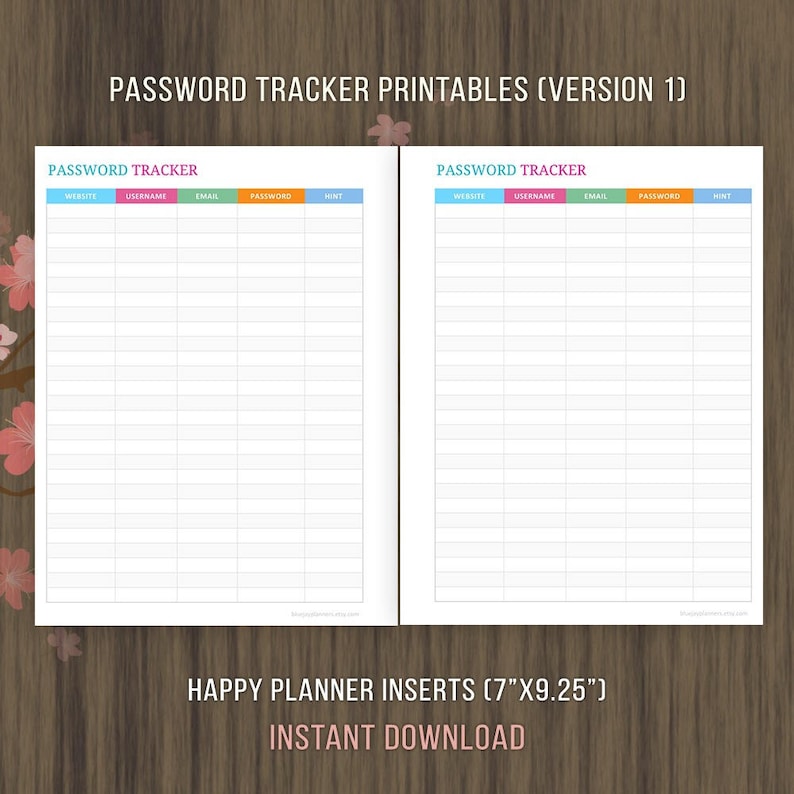 Happy Planner Inserts, Password Tracker Printable, Password Log Book ...