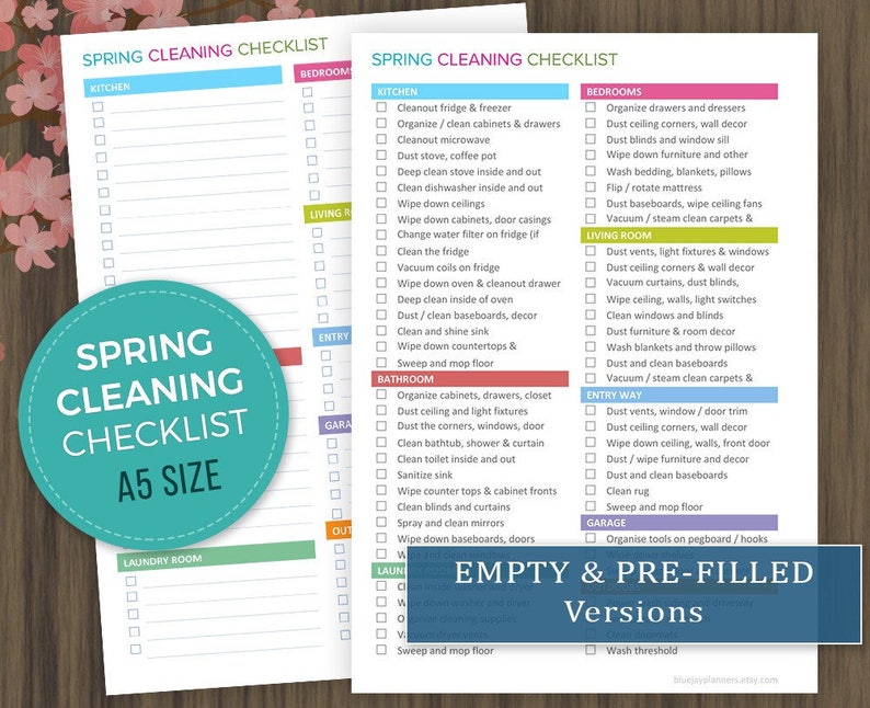 A5 Spring Cleaning Checklist Weekly Chores Chart Spring - Etsy