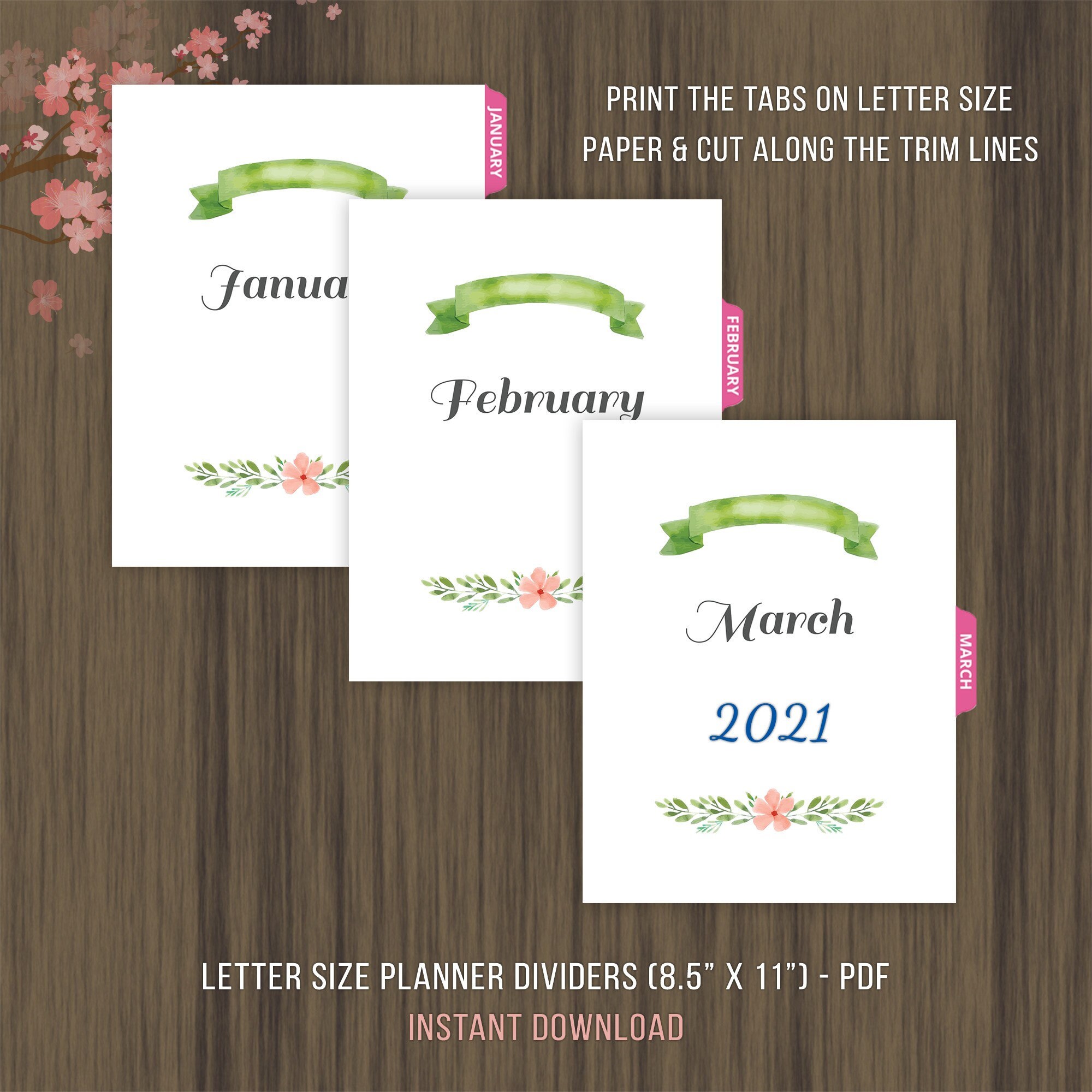 Planner Dividers Printable, Planner Tabs, Monthly Tabs, Planner ...