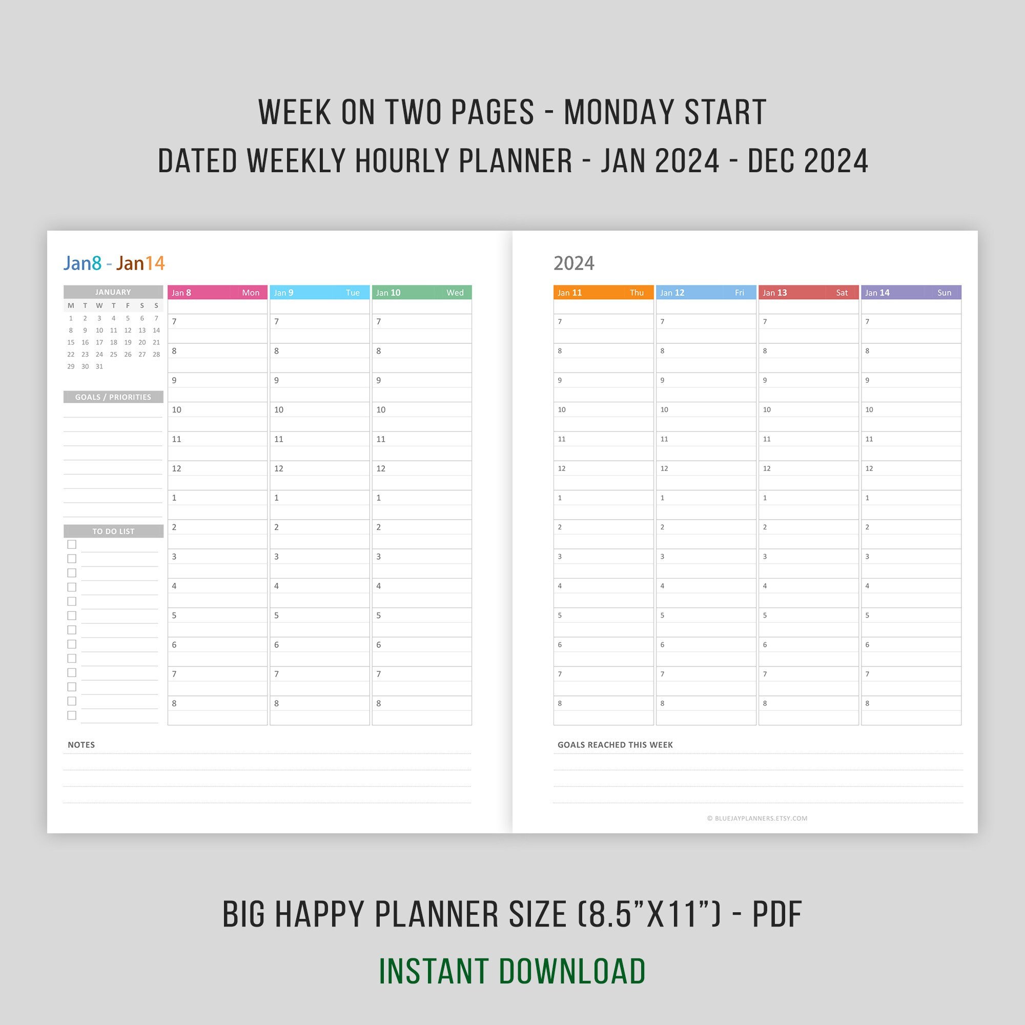 2024 Big Happy Planner Inserts, Weekly Hourly Planner, Printable, Daily ...