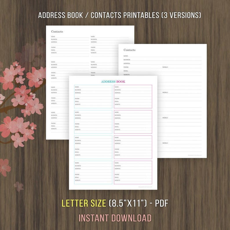 Contact Page Printable, Address Book Pages, Filofax Inserts, Planner ...