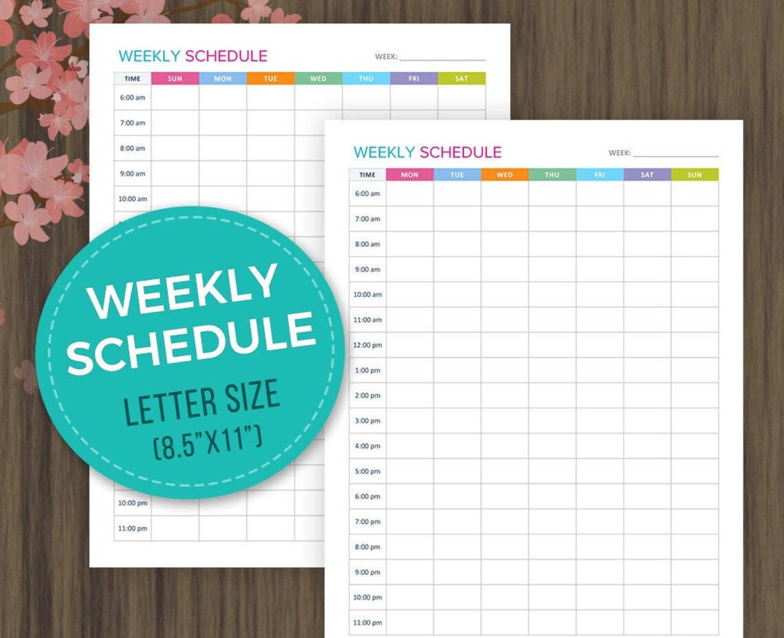 Weekly Schedule Planner, Weekly Planner Inserts, Weekly Agenda, Weekly ...