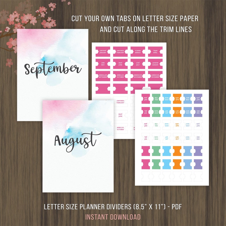 Planner Dividers Printable Planner Tabs Monthly Tabs - Etsy