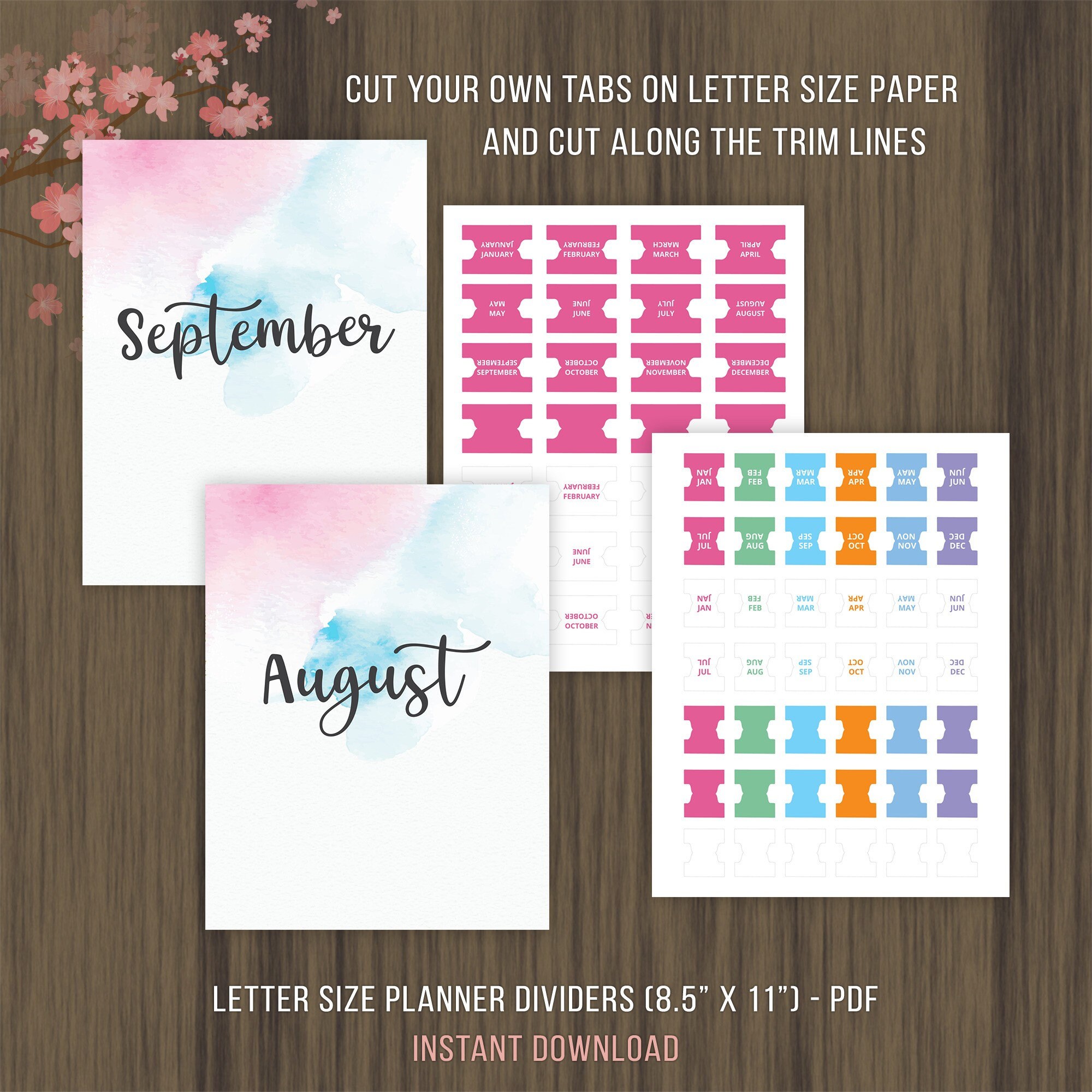 Planner Dividers Printable Planner Tabs Monthly Tabs - Etsy