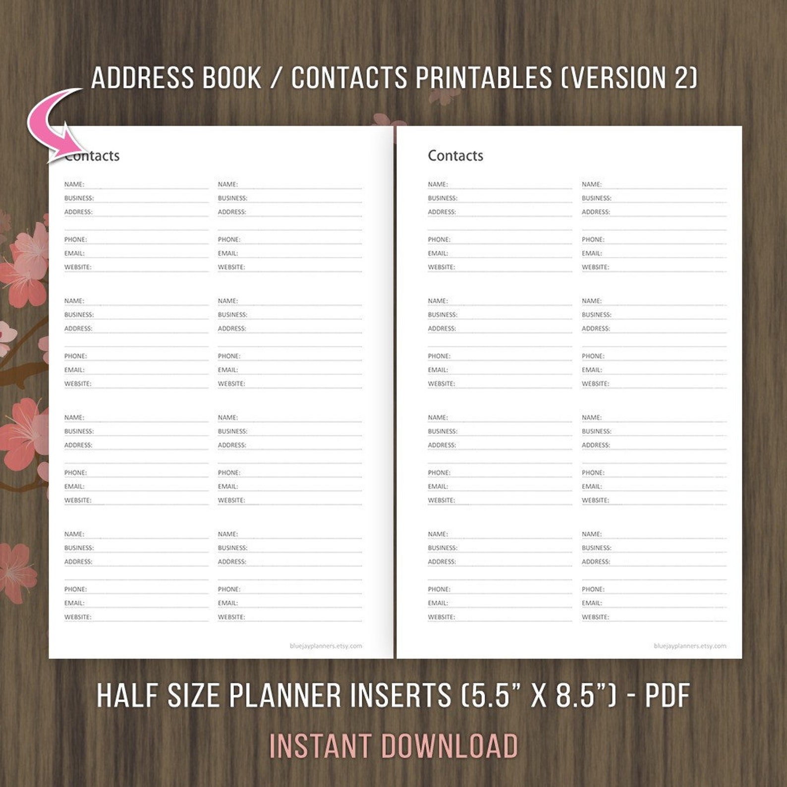 Contact Page Printable, Address Book Pages, A5 Filofax Inserts, Planner ...