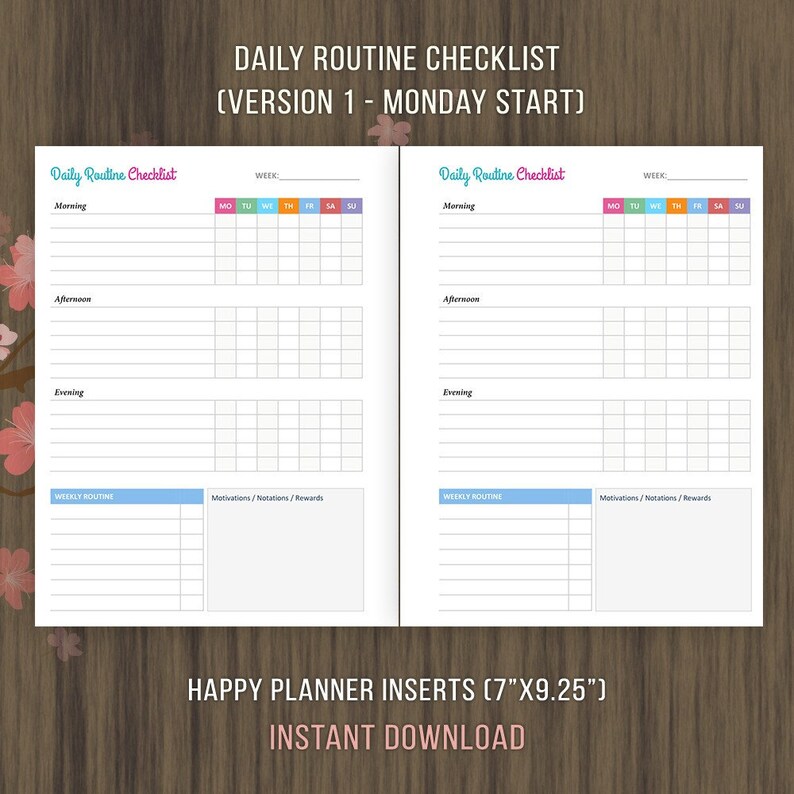 Happy Planner Inserts, Daily Routine Checklist, Morning, Afternoon ...