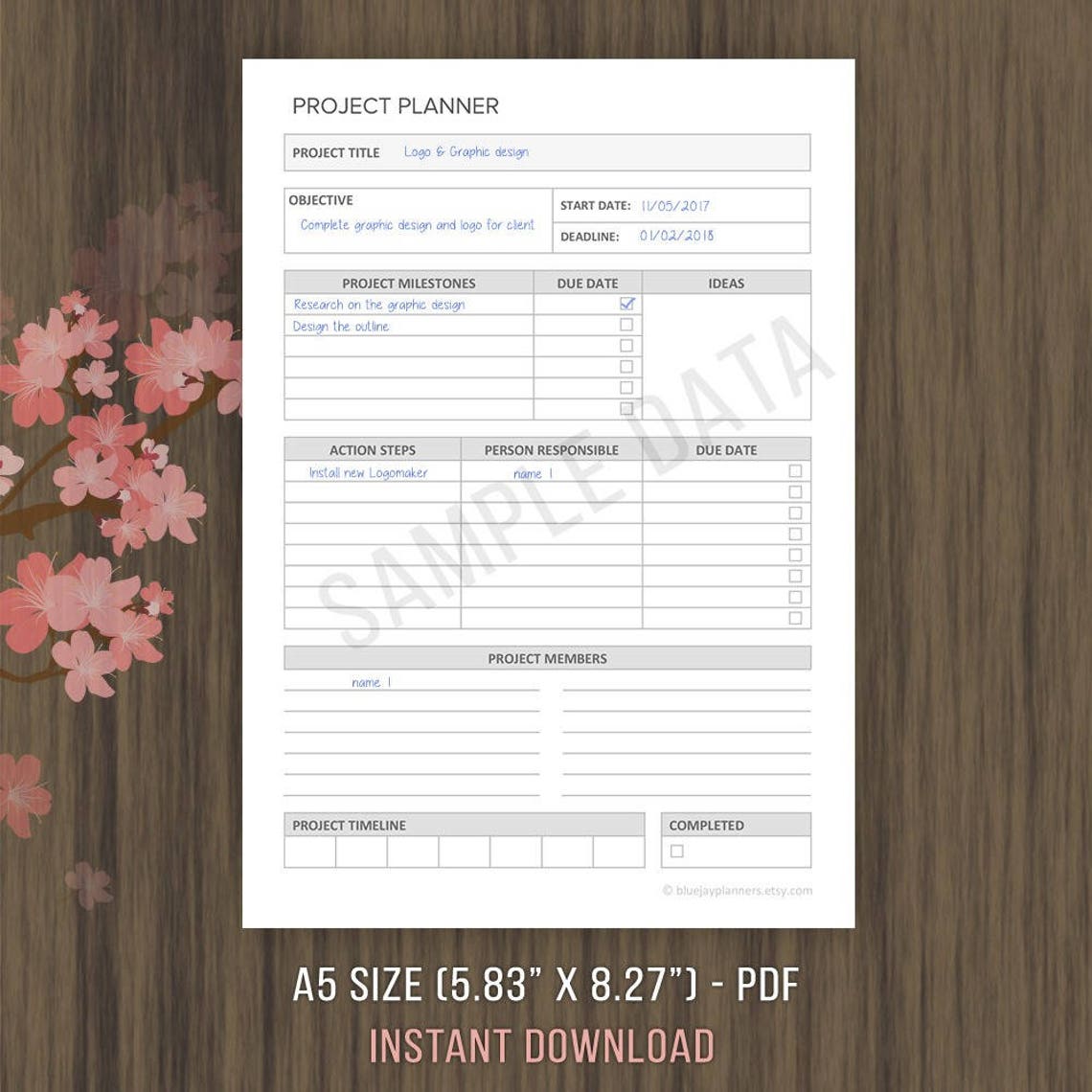 A5 Project Planner Inserts, Project Tracker, Planner Printable ...
