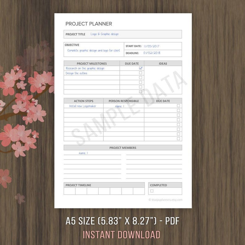 A5 Project Planner Inserts, Project Tracker, Planner Printable ...