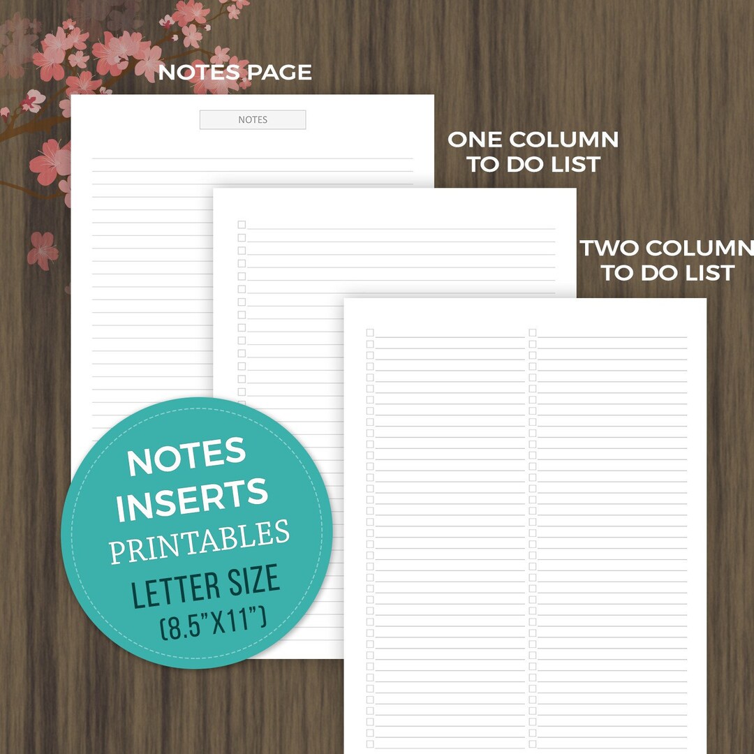 Lined Notes Inserts, Planner Printable Inserts, Journal, Refills ...