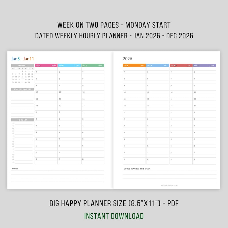 2026 Vertical Weekly Planner Printable, Big Happy Planner Inserts, Week ...