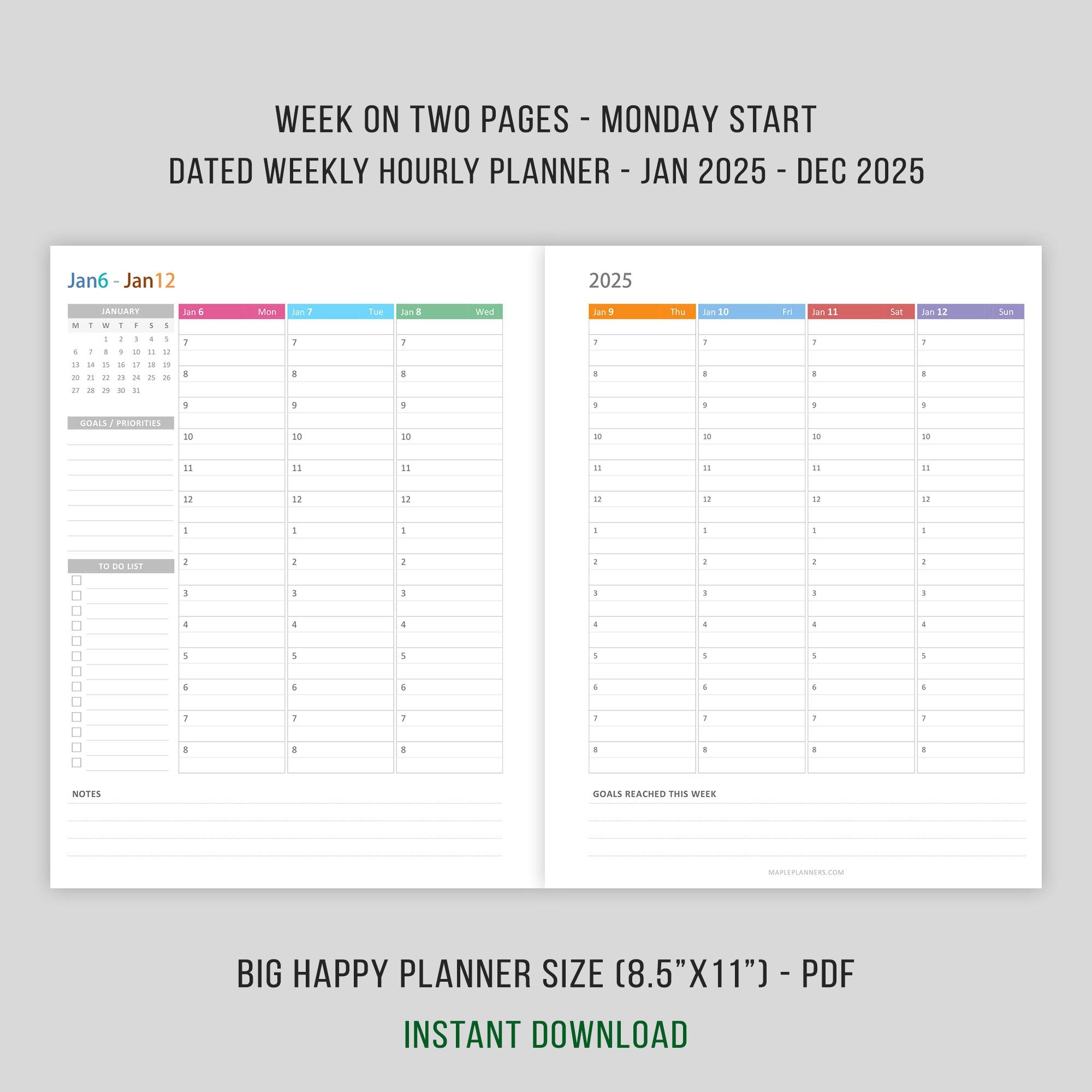 2025 Vertical Weekly Planner Printable, Big Happy Planner Inserts, Week ...