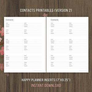 Happy Planner Inserts, Contact Page Printable, Address Book Pages ...