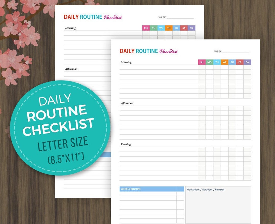Daily Routine Checklist, Morning, Afternoon, Evening Routine, Printable ...