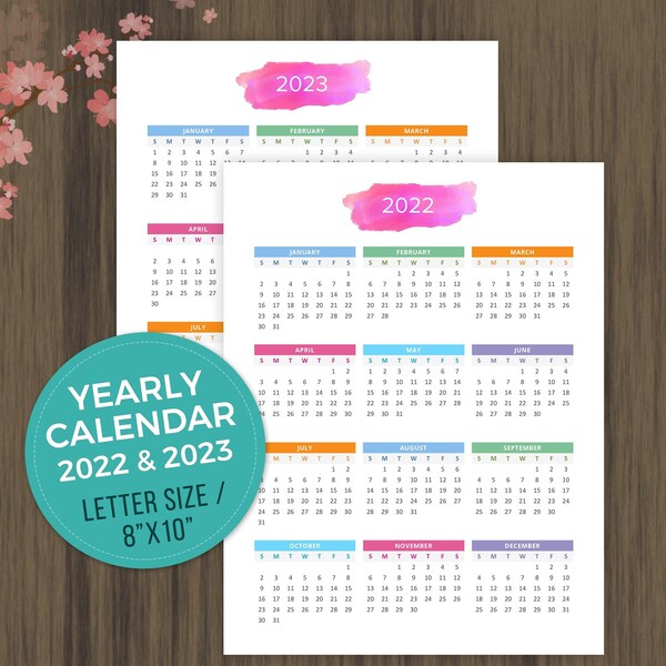Printable Yearly Calendar Template - Etsy