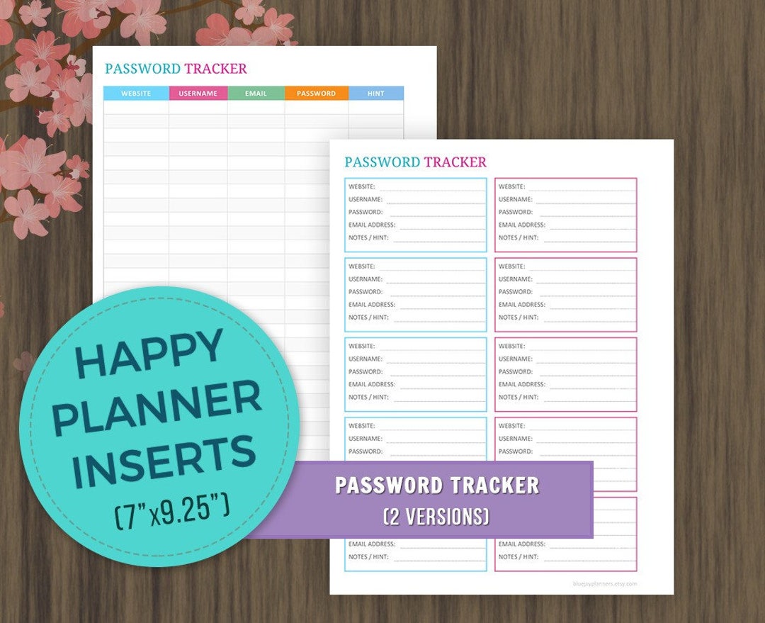 Happy Planner Inserts, Password Tracker Printable, Password Log Book ...