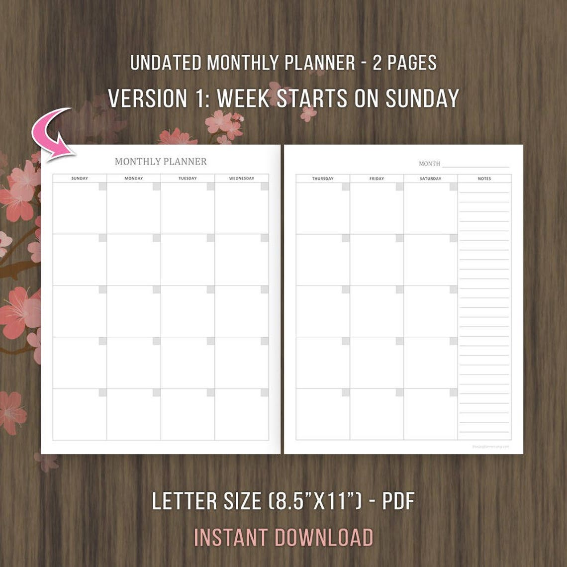Monthly Planner Template, Planner Inserts, Undated Monthly Calendar ...