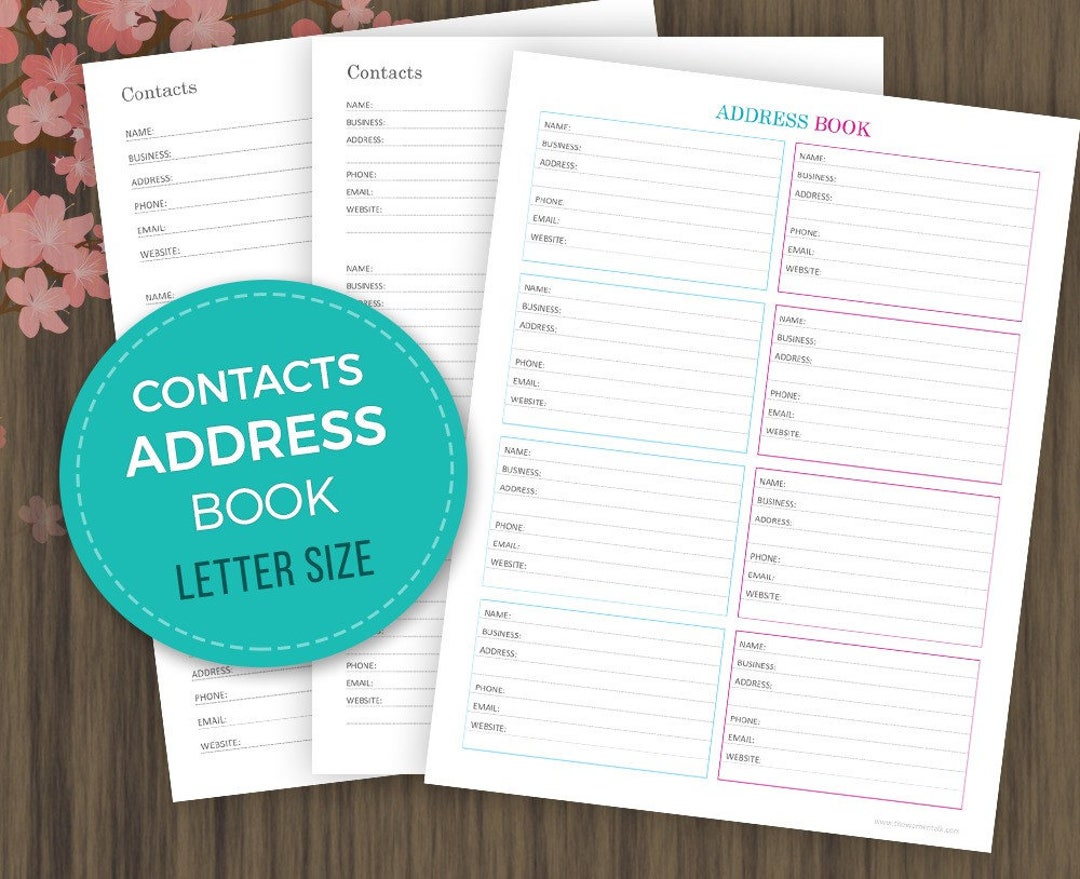 Contact Page Printable, Address Book Pages, Filofax Inserts, Planner ...