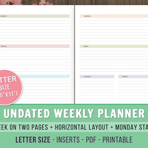 Undated Weekly Planner Printable Week on Two Pages Printable - Etsy