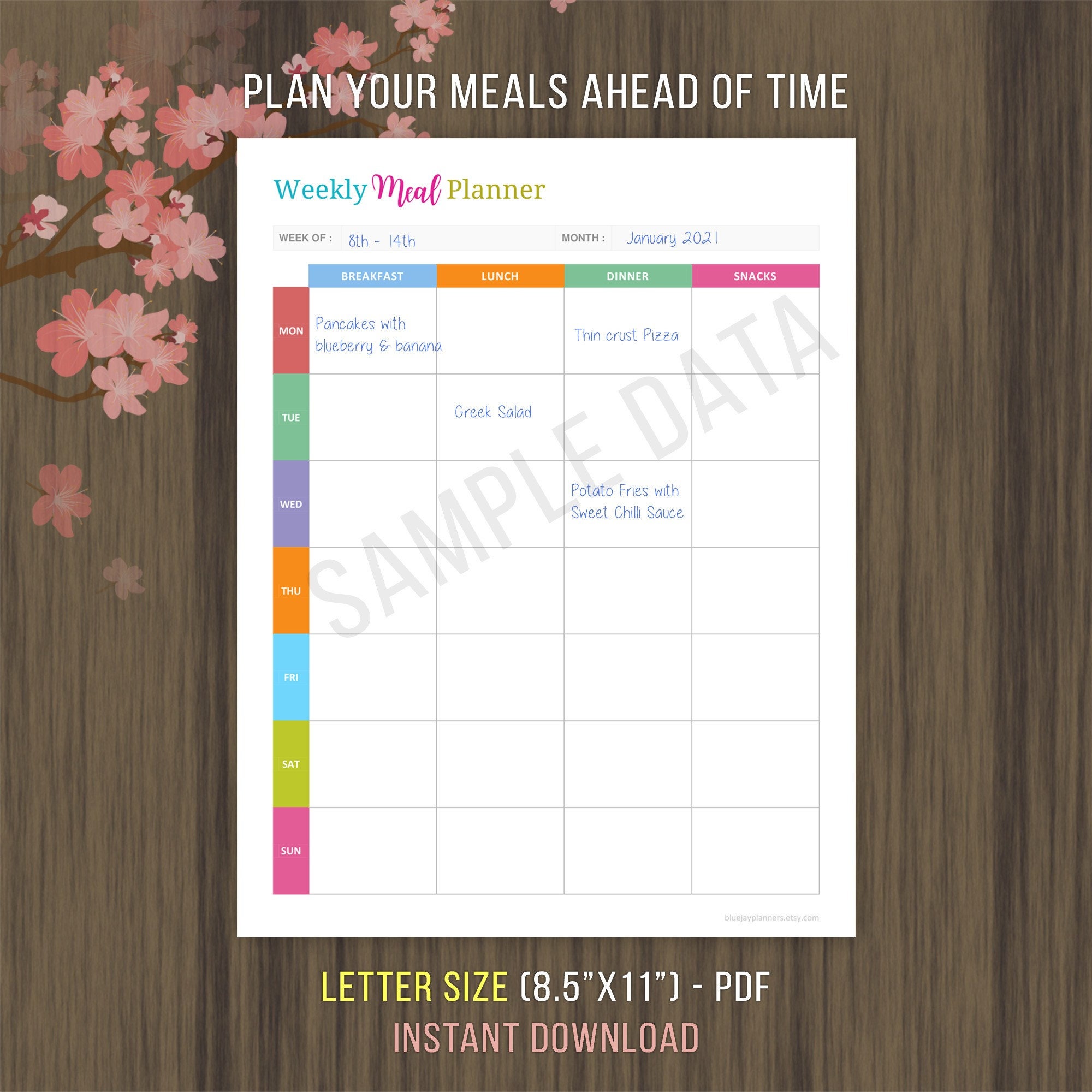 Weekly Meal Planner Printable, Monthly Meal Menu, Meal Planning ...