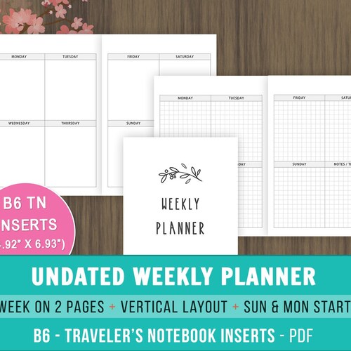 B6 Inserts Printable B6 TN Weekly B6 Travelers Notebook - Etsy
