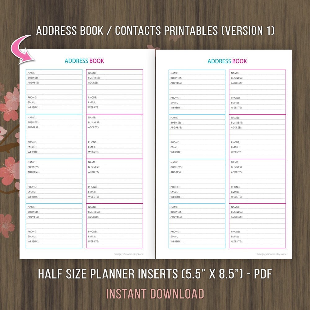 Contact Page Printable, Address Book Pages, A5 Filofax Inserts, Planner ...