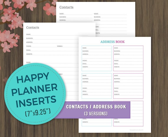 Happy Planner Inserts Contact Page Printable Address Book | Etsy