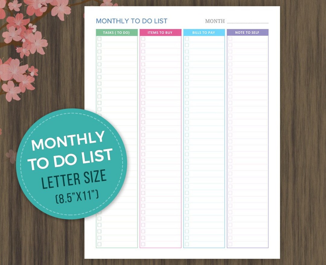 Monthly to Do List Printable, Todo Planner, to Do List Notebook ...