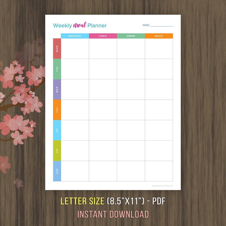Weekly Meal Planner Printable Weekly Menu Planner Grocery - Etsy