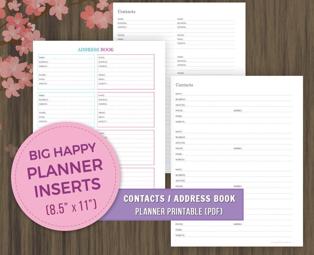Big Happy Planner Inserts, Contact Page Printable, Address Book Pages ...