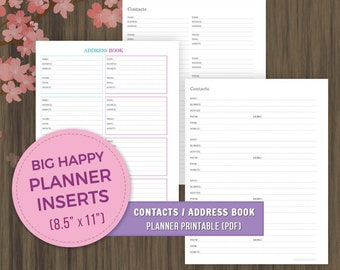 Contact Page Printable Address Book Pages Filofax Inserts | Etsy