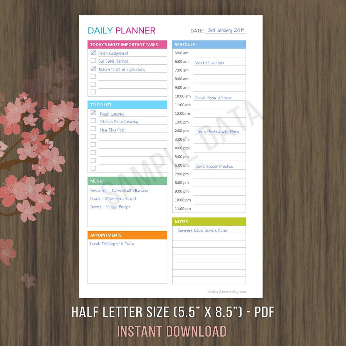 Daily Planner Printable, Everyday Organizer, Daily Schedule, Daily ...