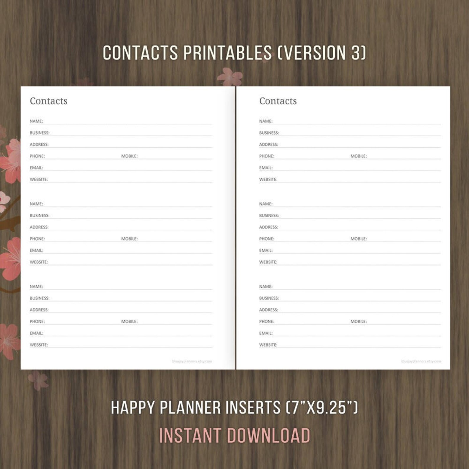 Happy Planner Inserts, Contact Page Printable, Address Book Pages ...