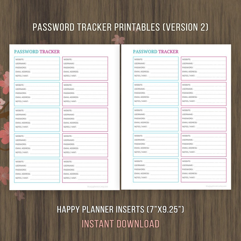 Happy Planner Inserts, Password Tracker Printable, Password Log Book ...