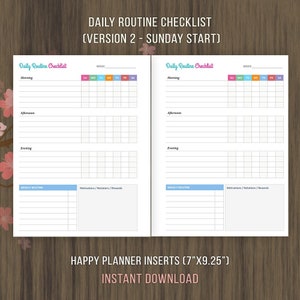 Happy Planner Inserts, Daily Routine Checklist, Morning, Afternoon ...