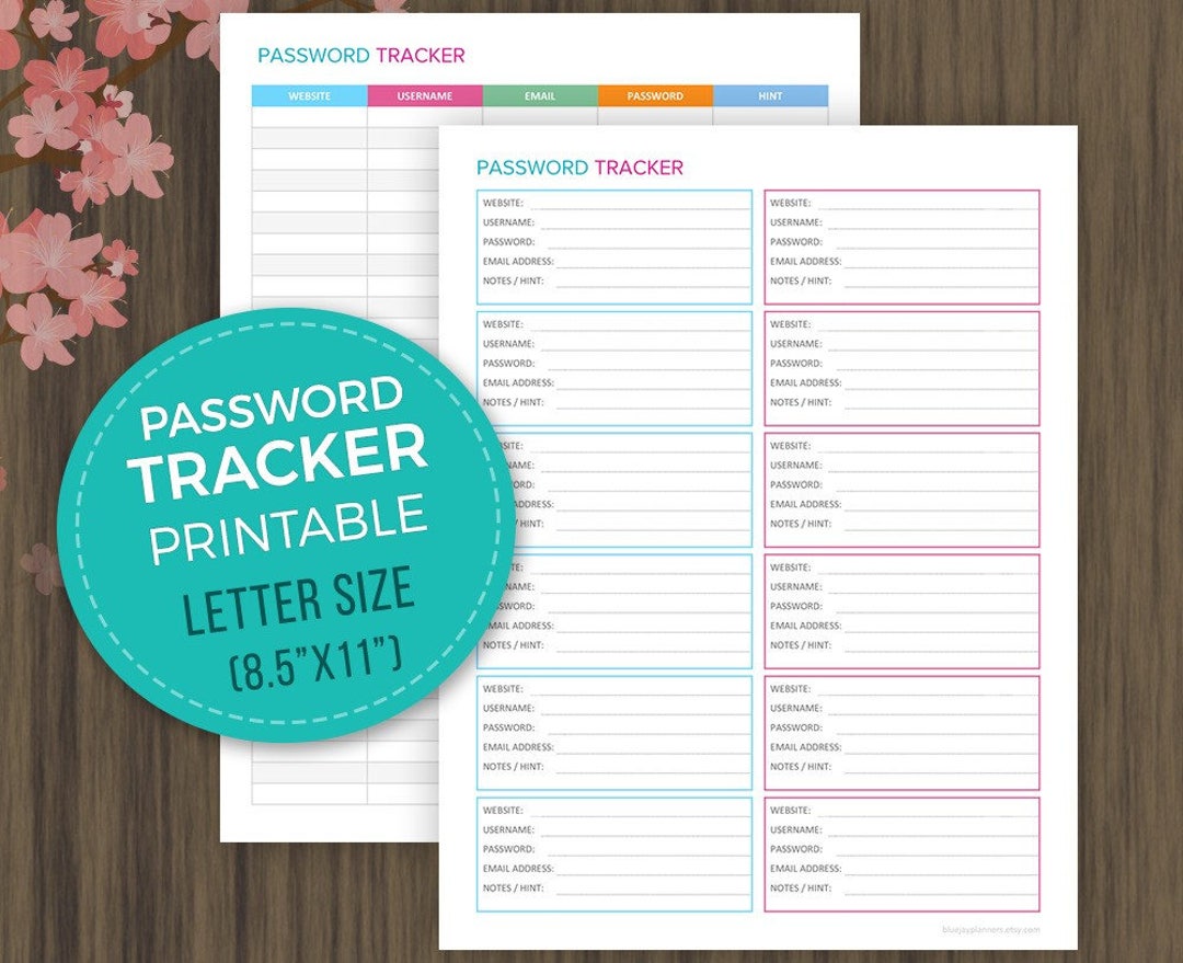 Password Tracker Printable, Password Log, Password Organizer, Planner ...