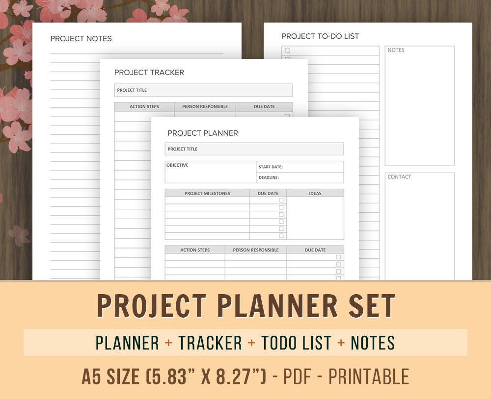 A5 Project Planner Inserts, Project Tracker, Planner Printable ...