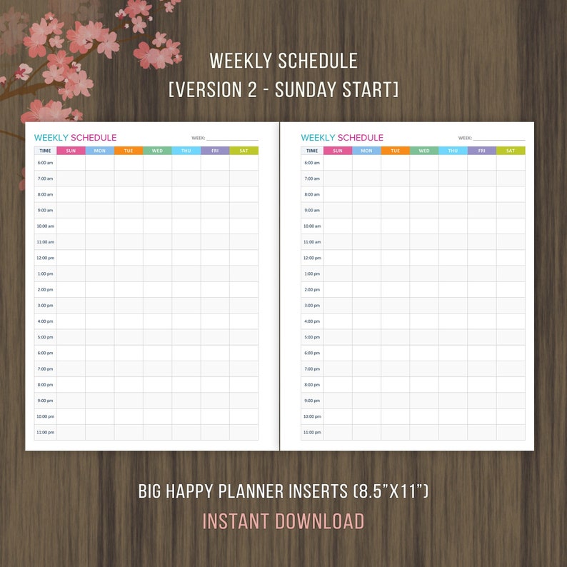 Big Happy Planner Inserts, Weekly Schedule Planner, Weekly Planner ...