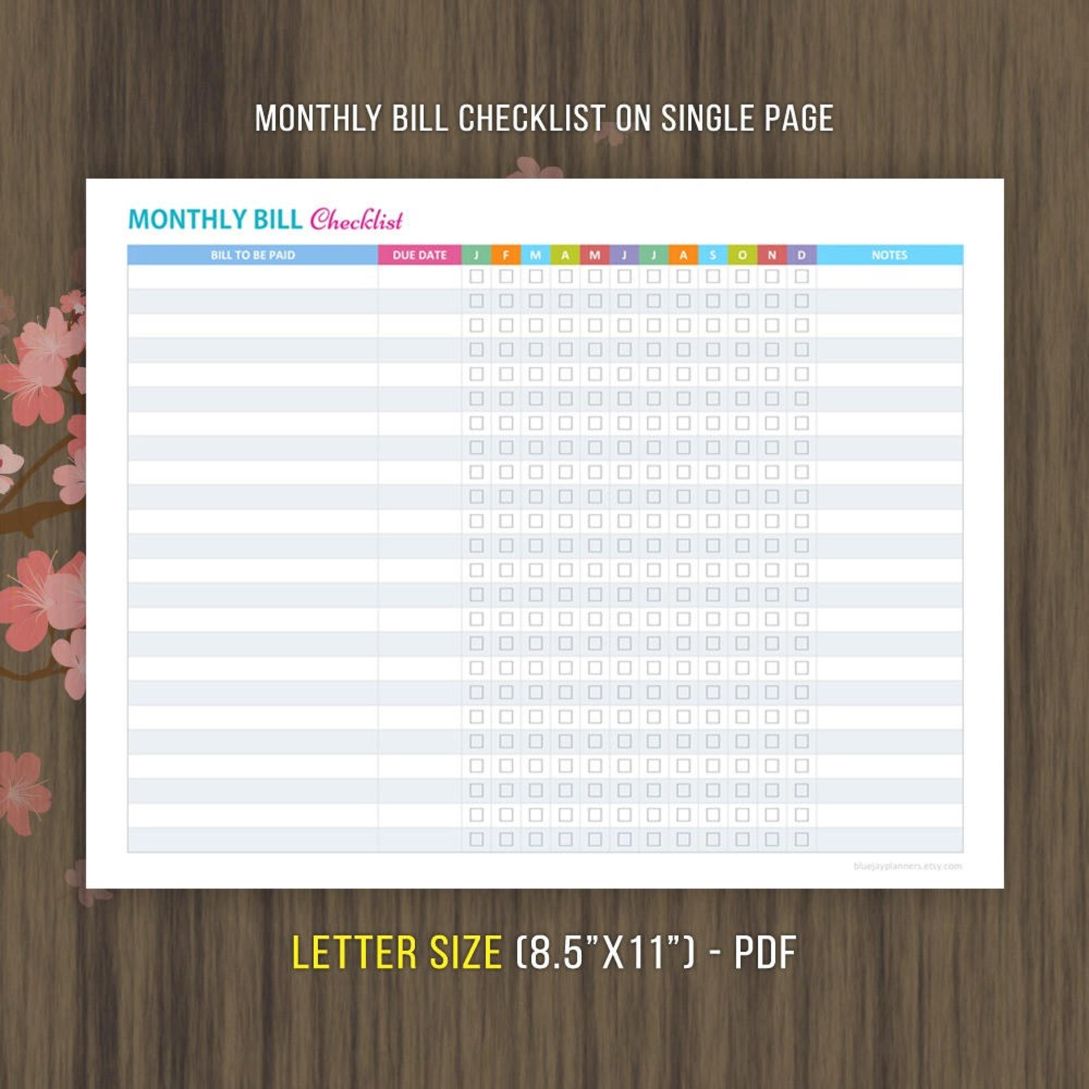 Monthly Bill Checklist Finance Checklist Bill Payments | Etsy