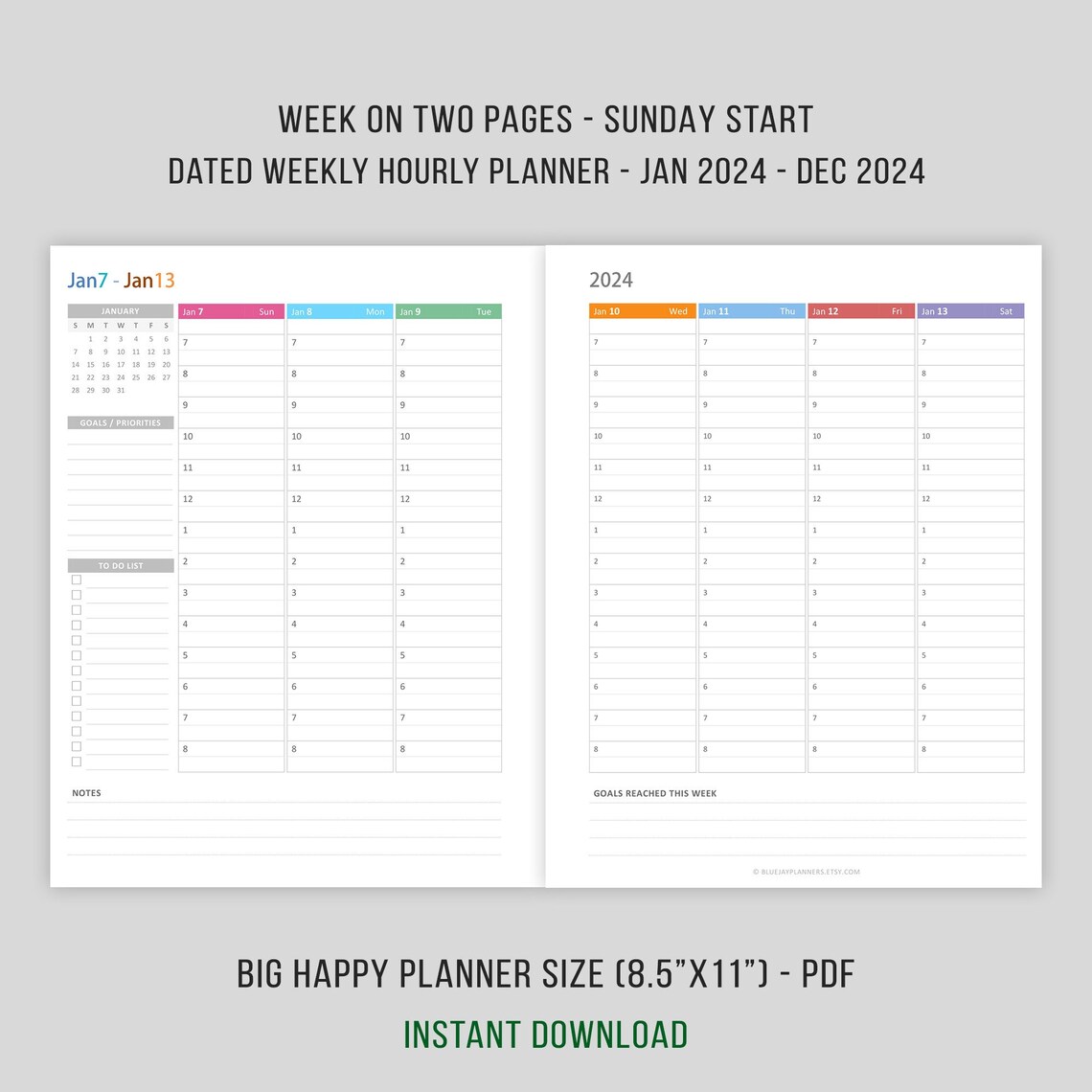 2024 Vertical Weekly Planner Printable, Big Happy Planner Inserts, Week ...
