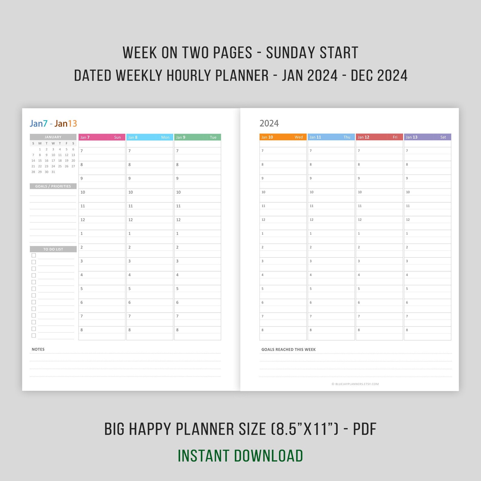 2024 Vertical Weekly Planner Printable, Big Happy Planner Inserts, Week ...