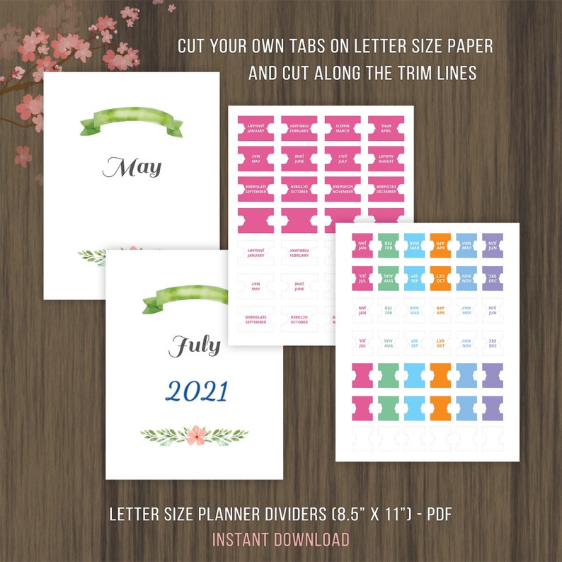 Planner Dividers Printable, Planner Tabs, Monthly Tabs, Planner ...