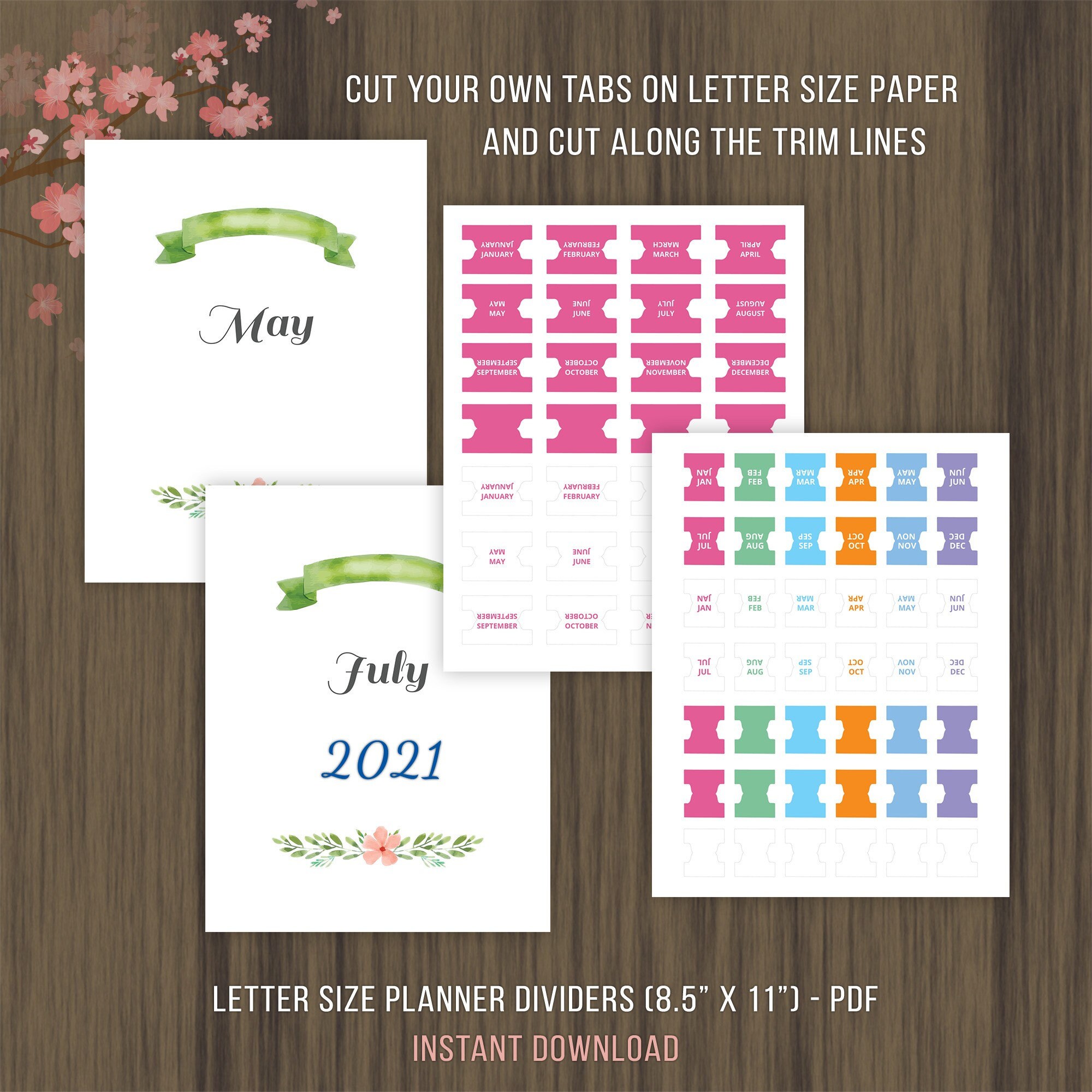 Planner Dividers Printable, Planner Tabs, Monthly Tabs, Planner ...