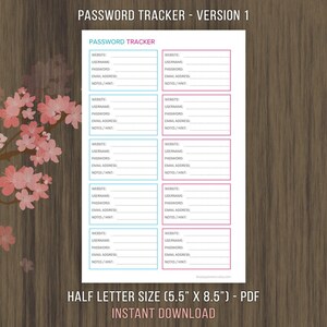 Password Tracker Printable, Password Log, Password Organizer, Planner ...