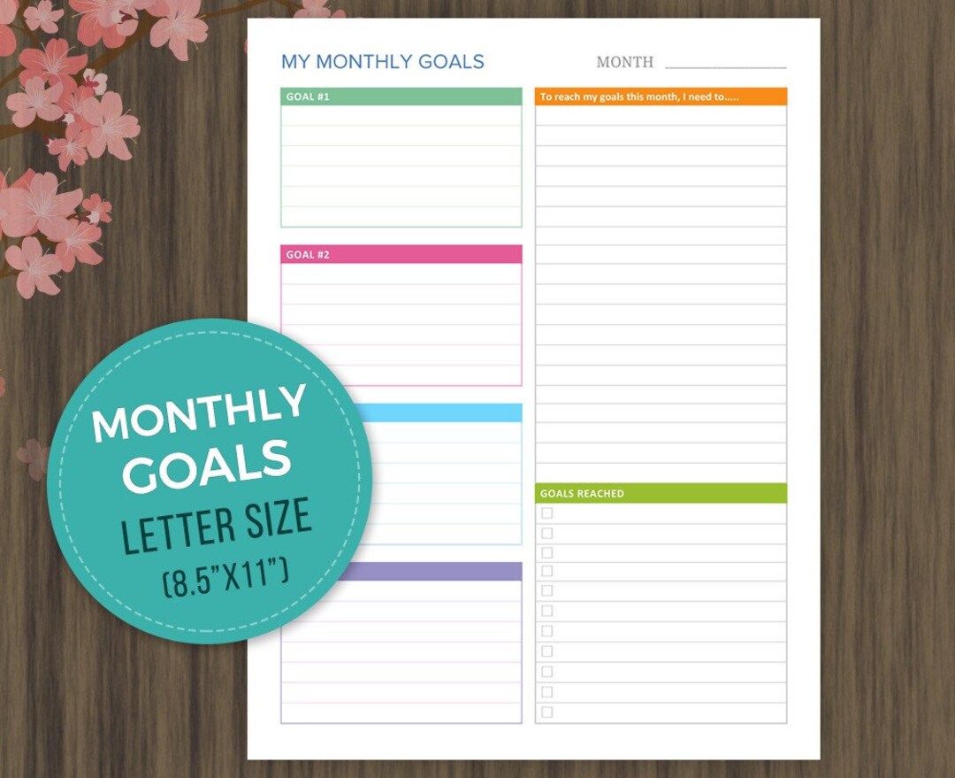 Monthly Goal Tracker Printable, Goal Planner, Progress Tracker, Letter ...