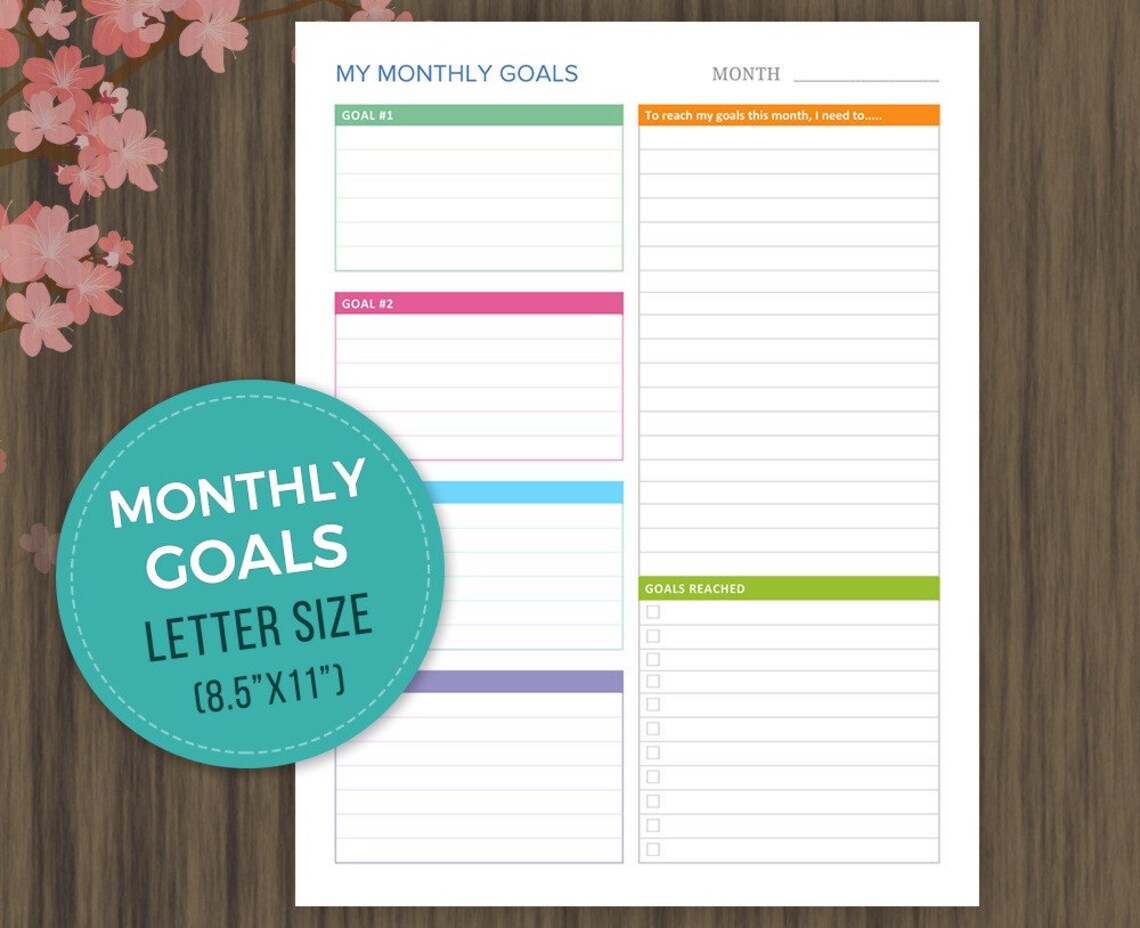 Monthly Goal Tracker Printable, Goal Planner, Progress Tracker, Letter ...